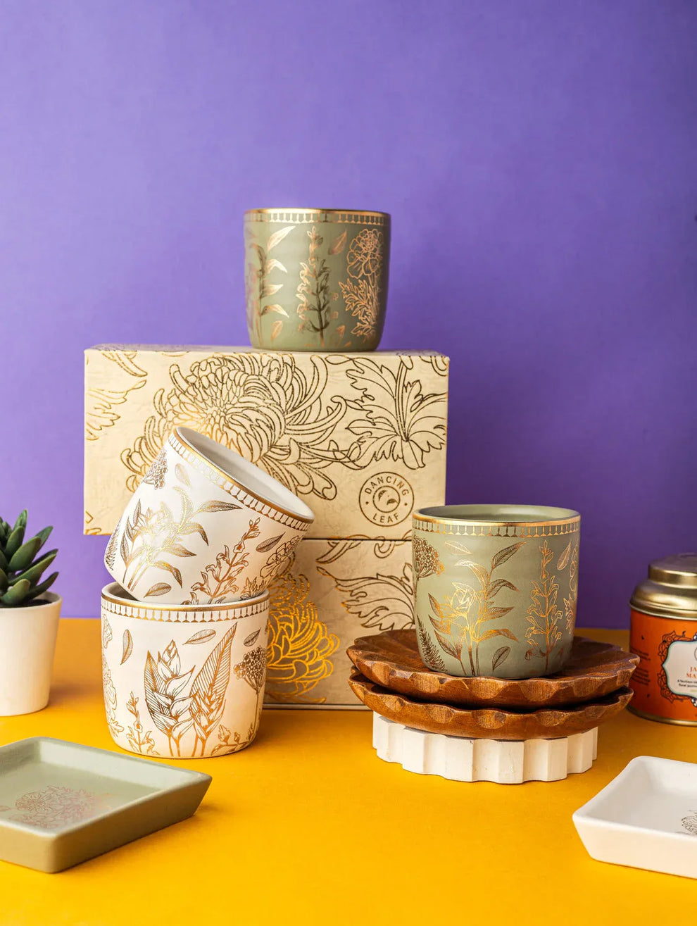 Chai Kulhar Gift Box - 2 Handcrafted Kulhars with 24K Gold | Dancing Leaf